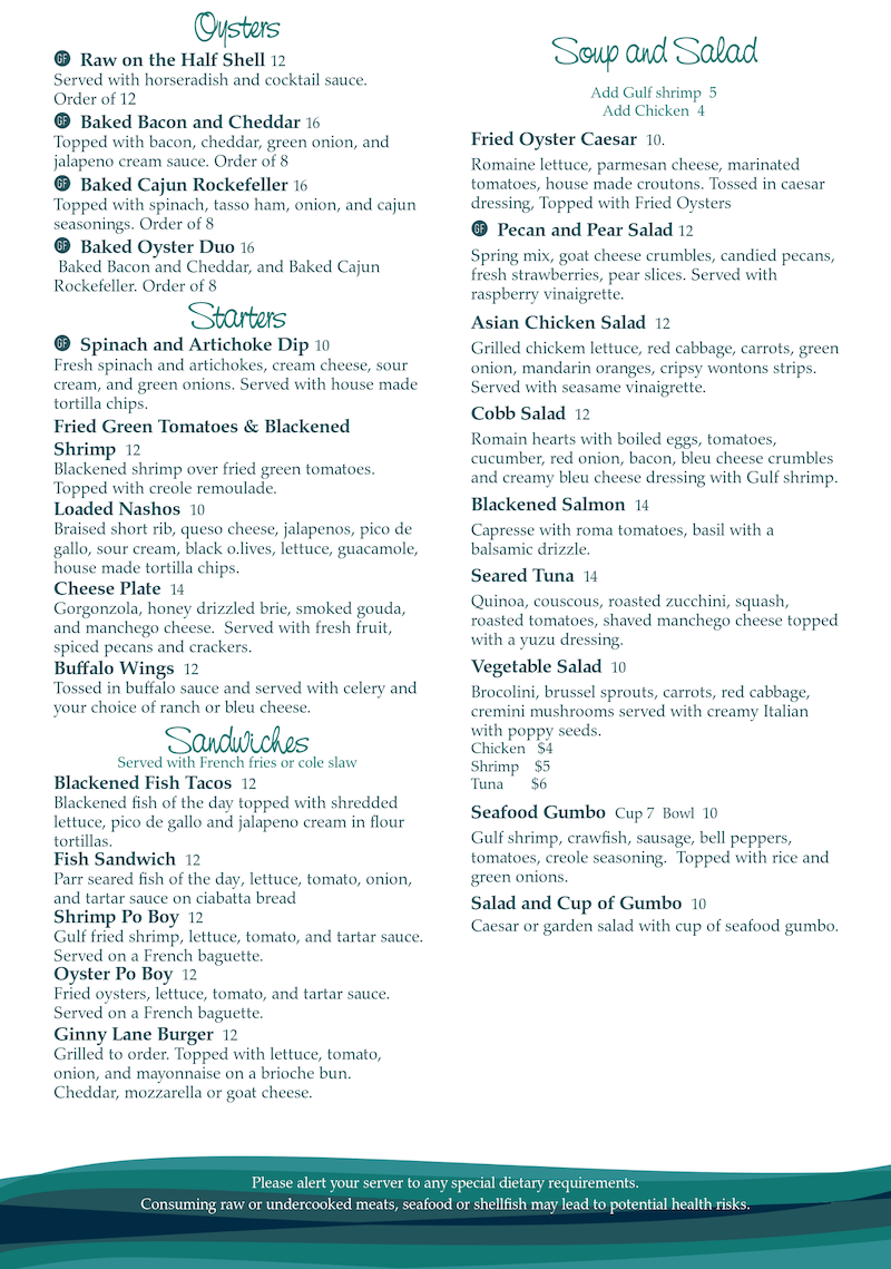 Daily Menu | Ginny Lane Bar & Grill